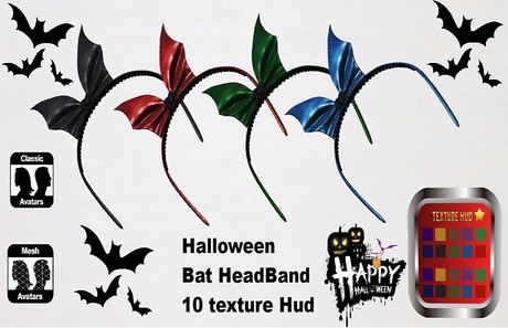 Second Life Marketplace - Halloween Bat HeadBand 10 Texture Hud