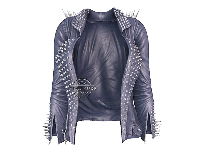 Second Life Marketplace - Riot - Leather Spiked Jacket Navy - Hourglass