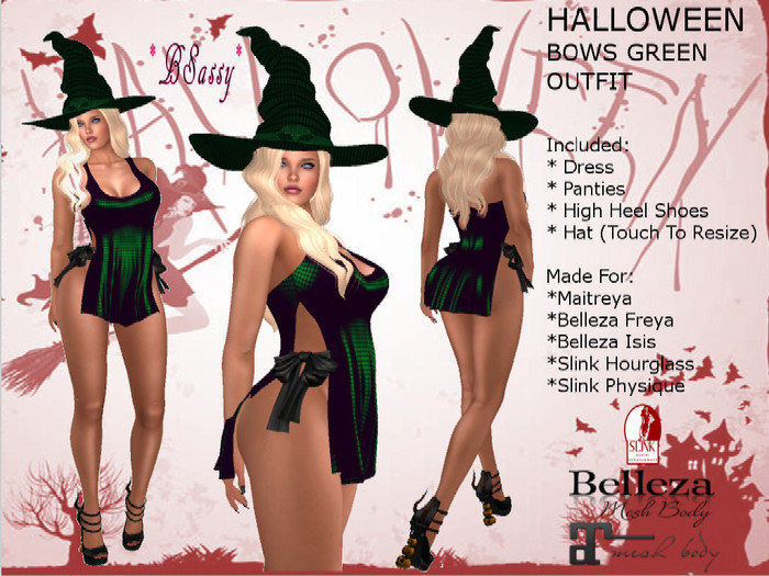 Second Life Marketplace Bsassy Halloween Bows Green Outfit