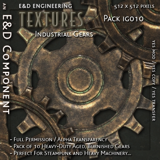 Second Life Marketplace - [IG010] 10 512px Steampunk Industrial Gear ...