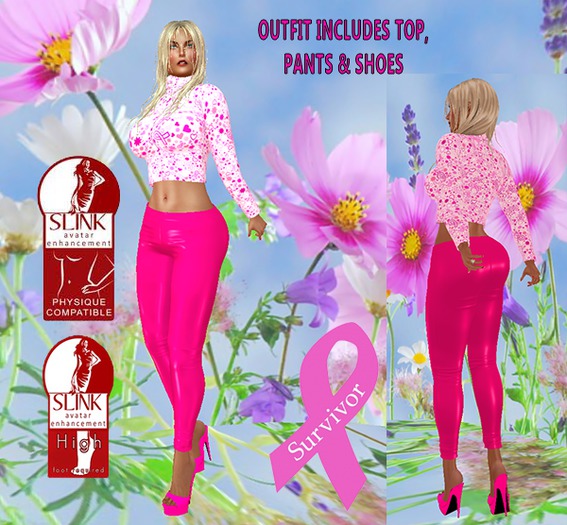 Second Life Marketplace - Breast Cancer Outfit - top - pants - shoes ...
