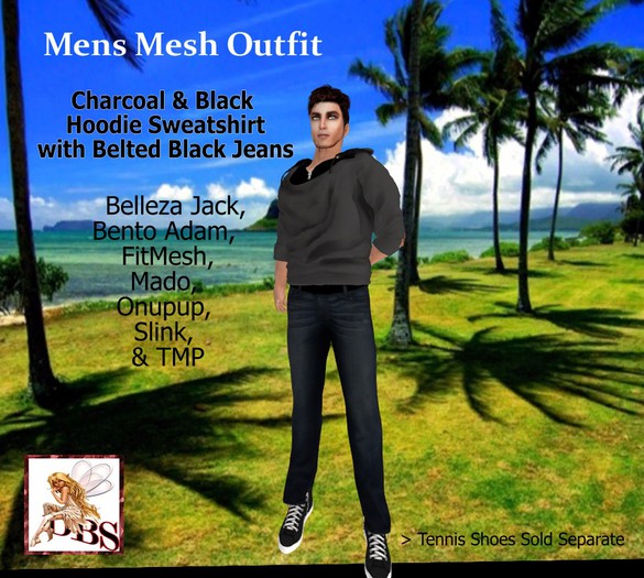 Second Life Marketplace - *DBS* Mens Outfit - Black Hoodie & Jeans 500