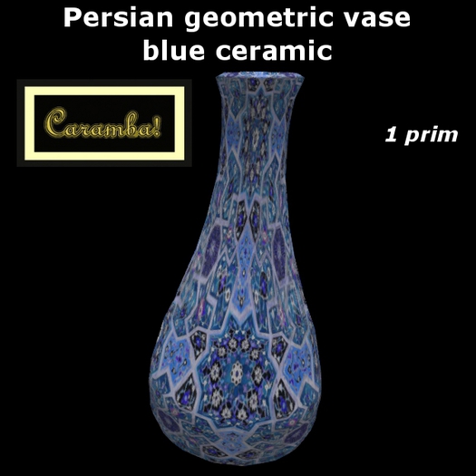 Second Life Marketplace - Persian geometric vase - blue ceramic