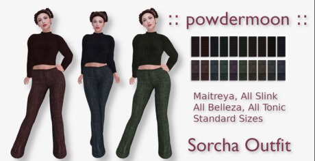 Second Life Marketplace - powdermoon - Sorcha Sweater & Tweed Pants Outfit