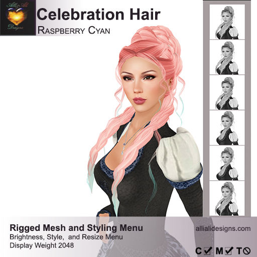 Second Life Marketplace - A&A Celebration Hair Raspberry Cyan, rigged ...