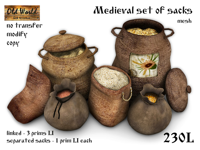 Second Life Marketplace - Medieval set of sacks (grains) - Old World ...