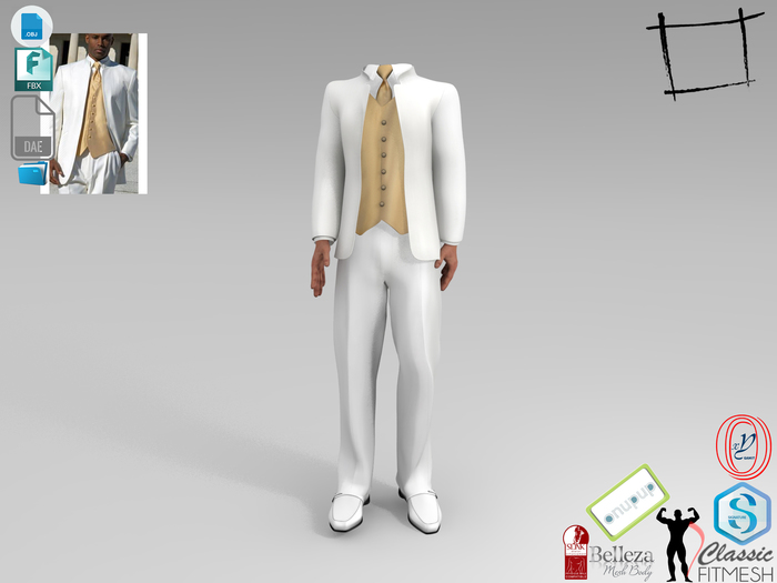 Second Life Marketplace - Dae Obj FBX Men's Mandarin White Suit ...