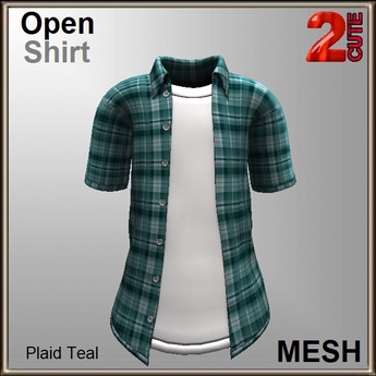 Second Life Marketplace - 2cute Open Shirt - Plaid Teal