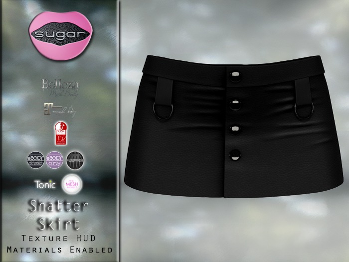 Second Life Marketplace - :-:SUGAR:-: Shatter Skirt {BLACK LEATHER}