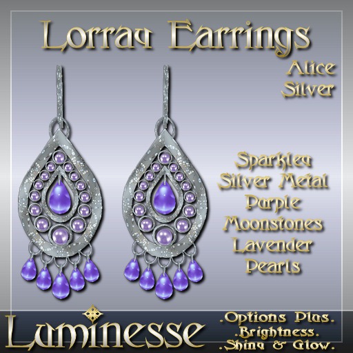 Second Life Marketplace - LORRAY Alice Earrings OP - Purple Moonstone ...