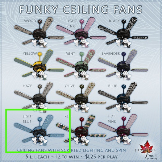 Second Life Marketplace - Trompe Loeil - Funky Ceiling Fan Light Blue