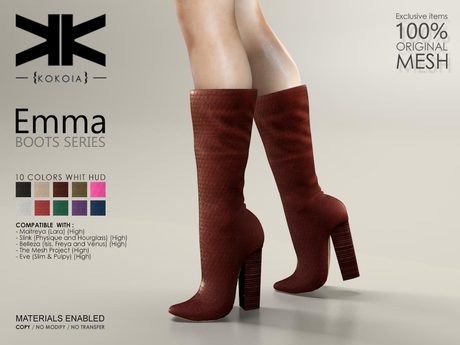 Second Life Marketplace - Emma :: Woman Boots :: 10 Colors :: {kokoia}