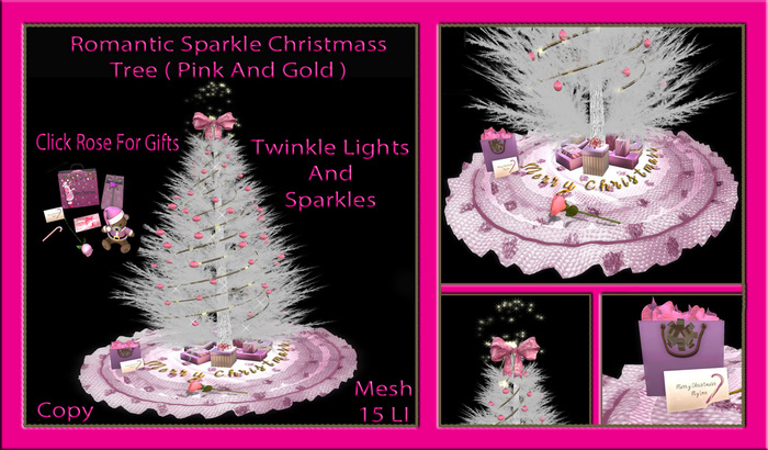 Second Life Marketplace - Romantic Sparkle Christmass Tree ( Pink And Gold
