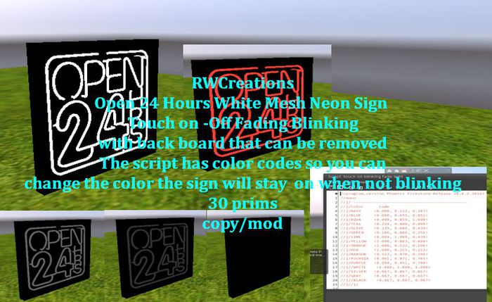 Second Life Marketplace - Open 24 Hours White Neon Blinking Sign Mesh ...
