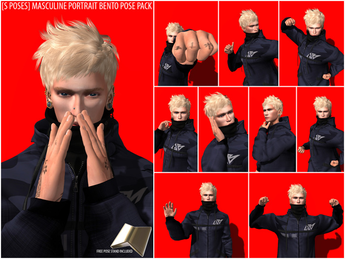 Second Life Marketplace - [S Poses] Masculine Portrait Bento Pose Pack