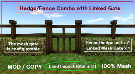 Second Life Marketplace - Fence and Hedge with Gate