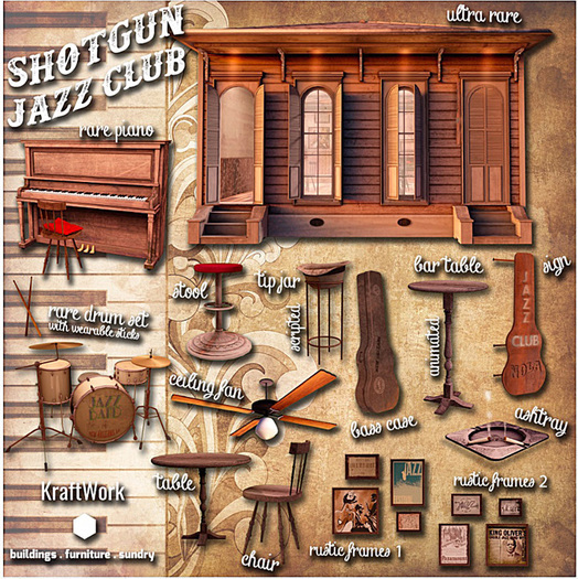 Second Life Marketplace - 10 KraftWork Shotgun Jazz Club Rustic Frames 2