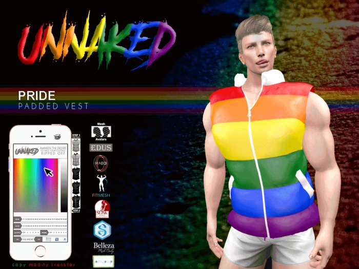 Second Life Marketplace - UNNAKED / PADDED VEST / ALL SIZES / PRIDE