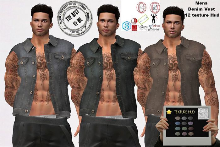 Second Life Marketplace - Mens Denim Vest 12 texture Hud