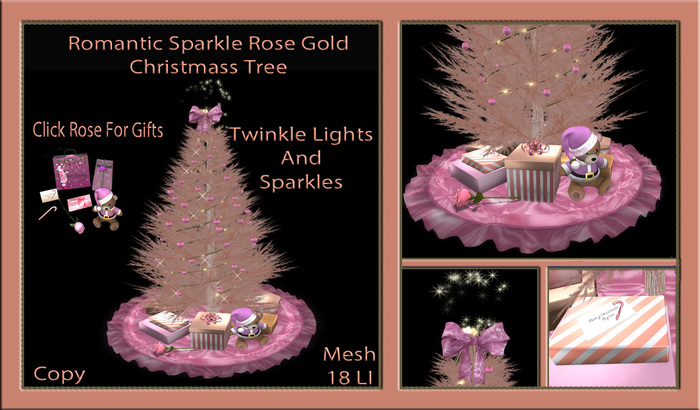 Second Life Marketplace - Romantic Sparkle Rose Gold Christmas Tree