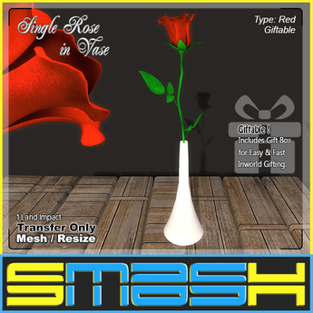 Second Life Marketplace - SMASH - Single Pink Rose in Vase (Giftable)