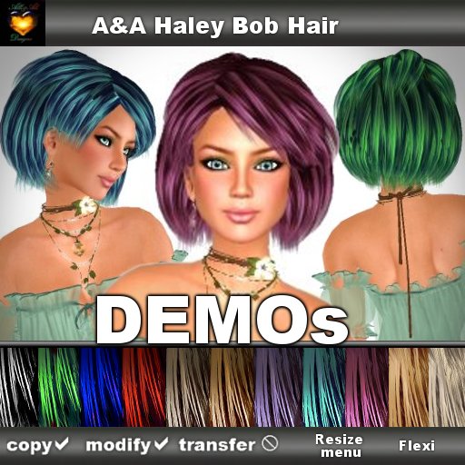 Second Life Marketplace - A&A Haley Bob Hair 11 Colors DEMOs