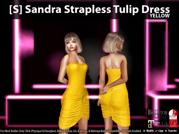 Second Life Marketplace - [S] Sandra Strapless Tulip Dress Yellow