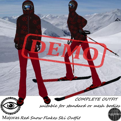 Second Life Marketplace - Majoras Red Snow Flakes Ski Outfit Demo