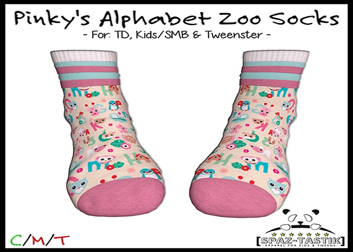 Second Life Marketplace - [Spaz] *KIDS SIZES* Socks: Alphabet Zoo