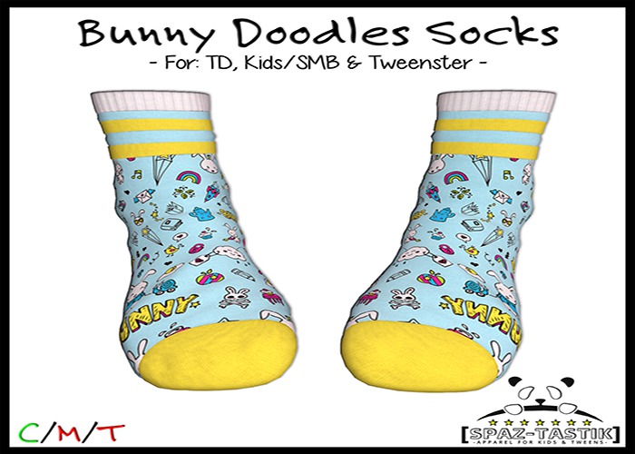 Second Life Marketplace - [Spaz] *KIDS SIZES* Socks: Bunny Doodles
