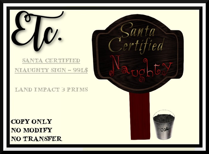 Second Life Marketplace - Etc. Santa Certified Naughty Sign