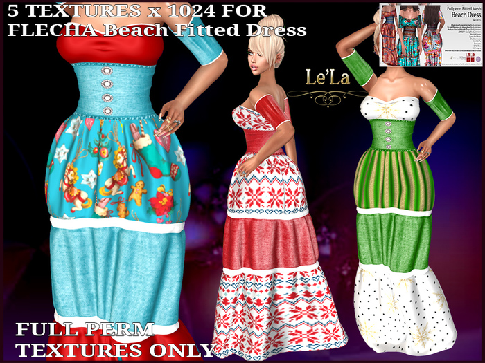 Second Life Marketplace - FLECHA Beach Fitted Dress Christmas Texture pack