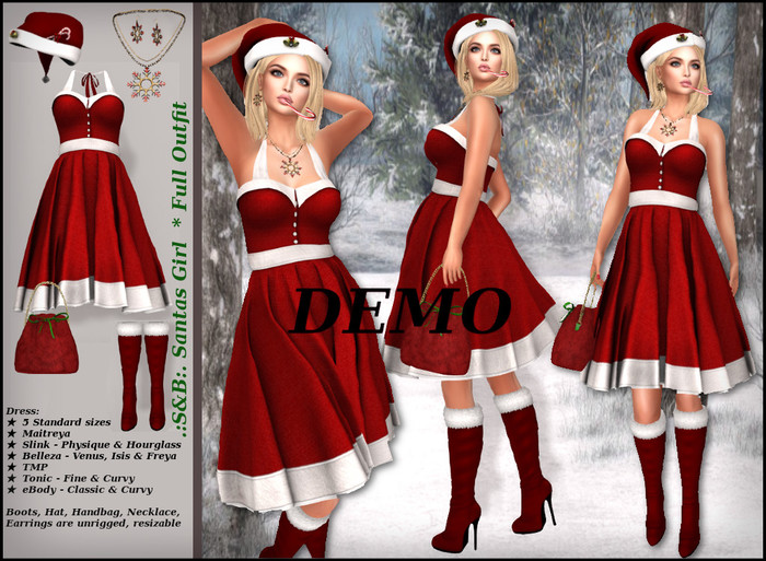 Second Life Marketplace Sandb Santas Girl Full Outfit Demo