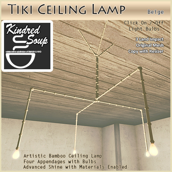 Second Life Marketplace - Kindred Soup - Tiki Ceiling Lamp (Beige)