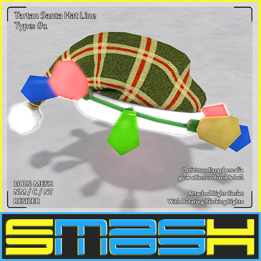 Second Life Marketplace - SMASH - Tartan Santa Hat with Lights #1