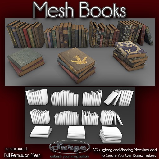 Second Life Marketplace - Mesh Books - Full Perm - Low Impact