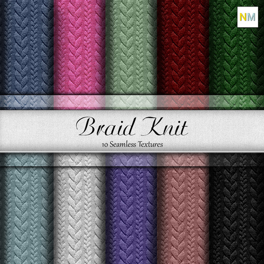 Second Life Marketplace - Braid Knit 10 Seamless Sweater Fabric Textures NM
