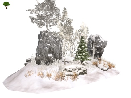 Second Life Marketplace - Winter Rock Hillock with Christmas Tree
