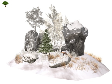 Second Life Marketplace - Winter Rock Hillock with Christmas Tree