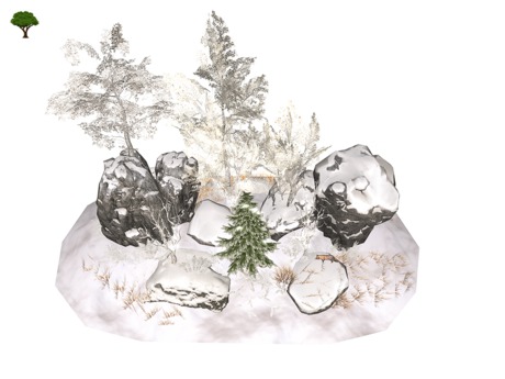 Second Life Marketplace - Winter Rock Hillock with Christmas Tree