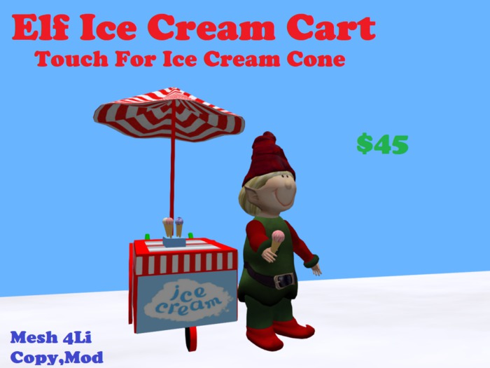 Second Life Marketplace - Elf With Ice Cream Cart Touch For Icecream Cone