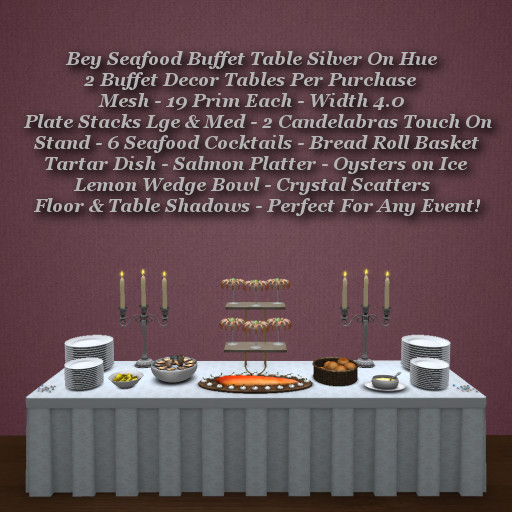 Second Life Marketplace - Bey Seafood Buffet Table Silver On Hue