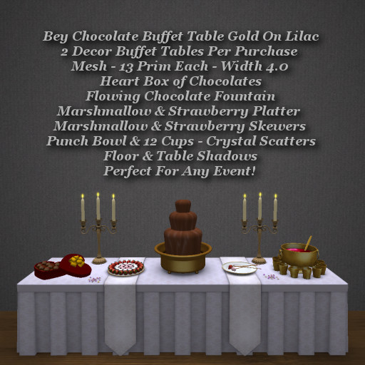 Second Life Marketplace - Bey Chocolate Buffet Table Gold On Lilac
