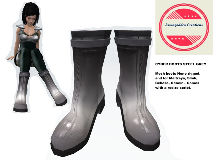 Second Life Marketplace - ARMAGEDDON ANKLE URBAN CYBER BOOTS STEEL GREY ...