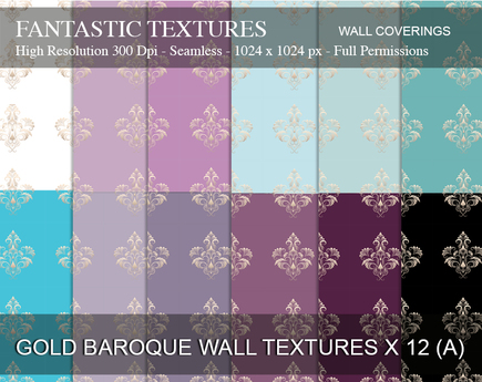 Second Life Marketplace - FAT PACK x 12 Gold Baroque Wall Textures (A ...