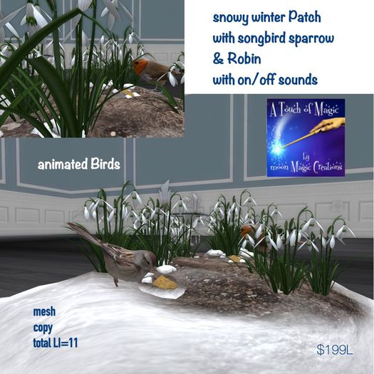 Second Life Marketplace - snowey mound with animated Sparrow & Robin ...