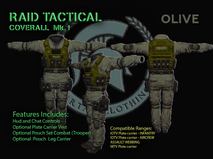 Second Life Marketplace - OLIVE - RAID Tactical Assault Coverall - Mk.I ...
