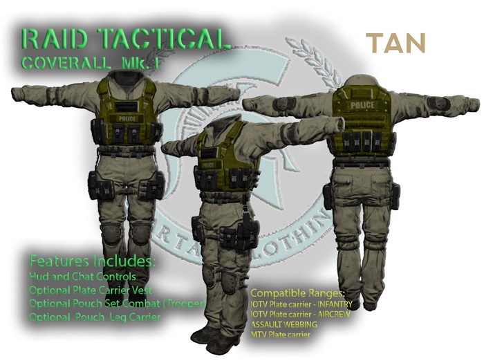 Second Life Marketplace - TAN - RAID Tactical Assault Coverall - Mk.I ...