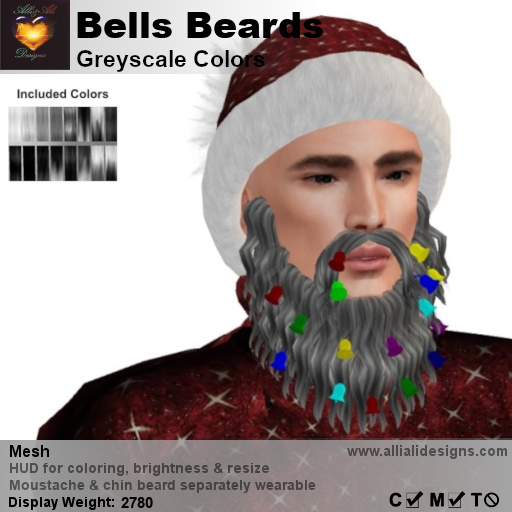 Second Life Marketplace - A&A Bells Beard Greyscale Colors, chin beard ...