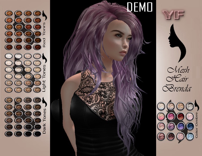 Second Life Marketplace - YF-88Colors-Mesh Hair ^Brenda^DEMO